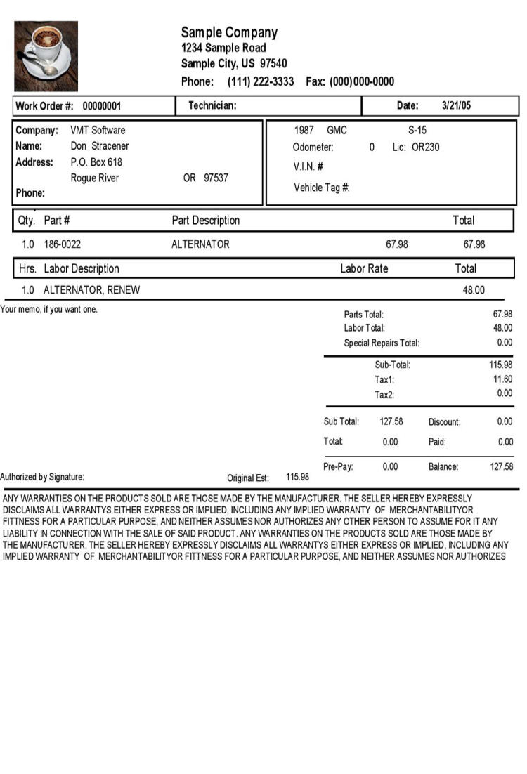 Invoices for Repair Shop Software